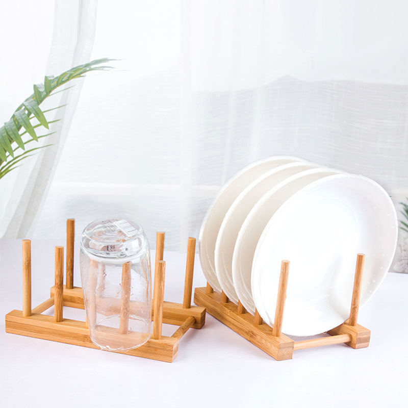 Natural Wooden Drying Rack for Kitchen Counter / Bamboo Dish Holder ...